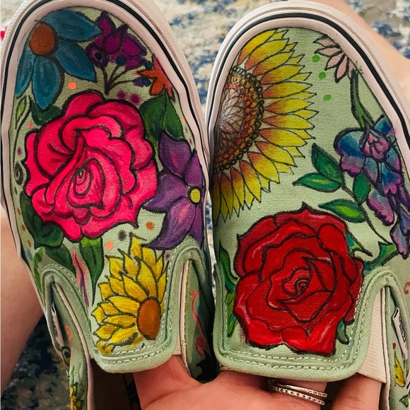 Vans | Shoes | Custom Painted Floral Vans | Poshmark